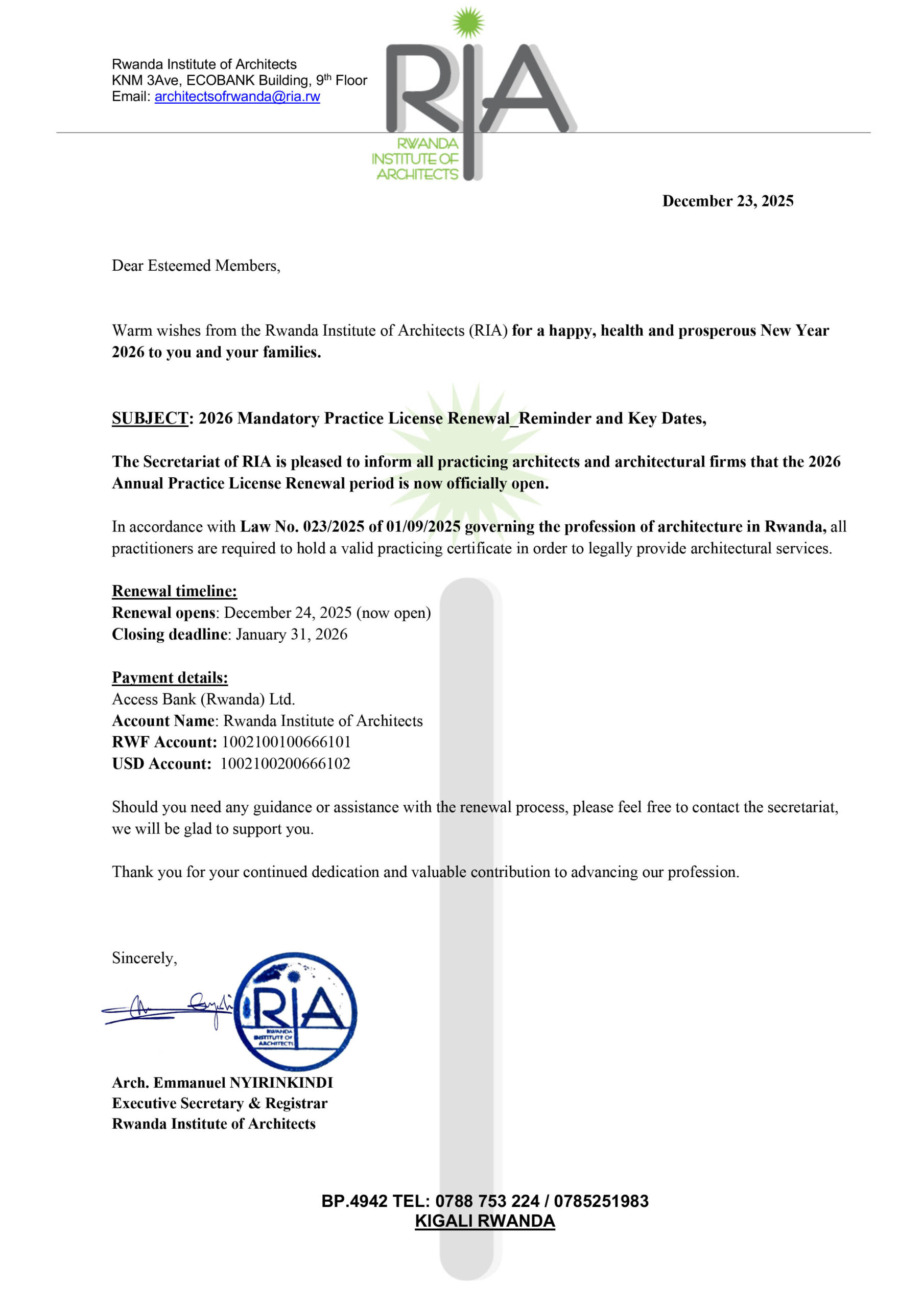 2026 Mandatory Practice License Renewal_Reminder and Key Dates – Rwanda ...